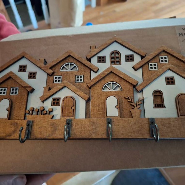 Handcrafted Wooden House Keyholder - Cottage Design With 6 Hooks ...