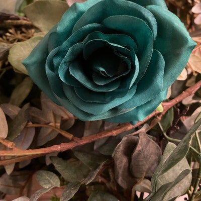 Hand Crafted Artificial Roses Emerald Juniper Green Oasis Teal Pacific ...
