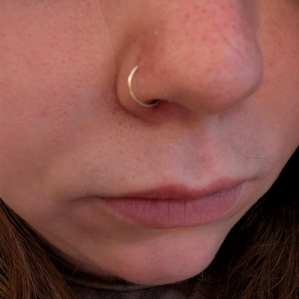 14K Solid Gold Nose Hoops, Tiny Nose Hoop, Personalized Subtle Nose ...