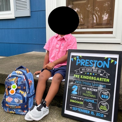 Editable First Day of School Poster DIGITAL FILE Printable Blue and ...