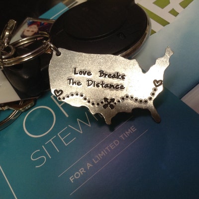 LARGE Custom USA State Keychain Any States US Hand Stamped Gift Long ...