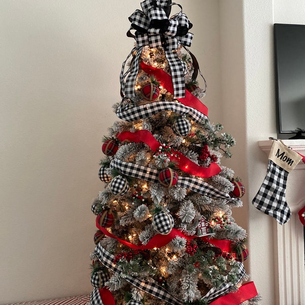 Farmhouse Tree Topper~black and White Tree Topper~buffalo Plaid Tree ...