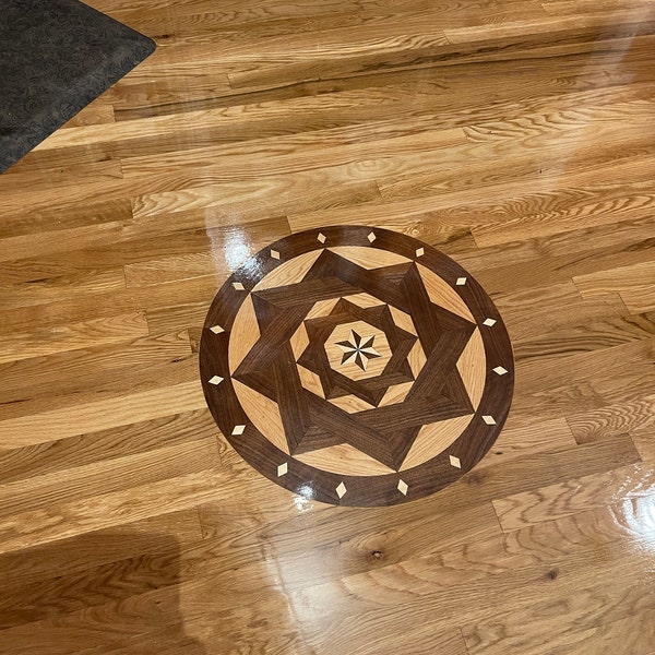 Wood Floor Medallion Decorative #TWND Oak Walnut Maple 12" 18" or 24" X ...