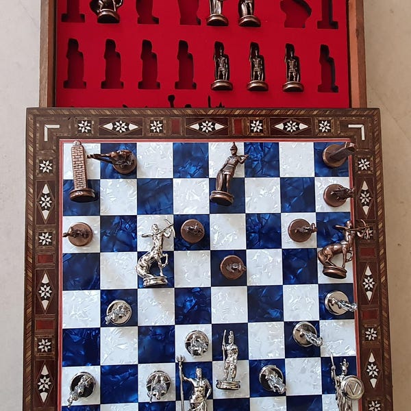 Luxury Greek Mythology Themed Chess Set With Storage- Handmade Mosaic ...