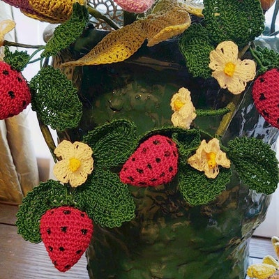 Crochet Strawberry Plant Flower Pattern Photo Tutorial Garden Home ...