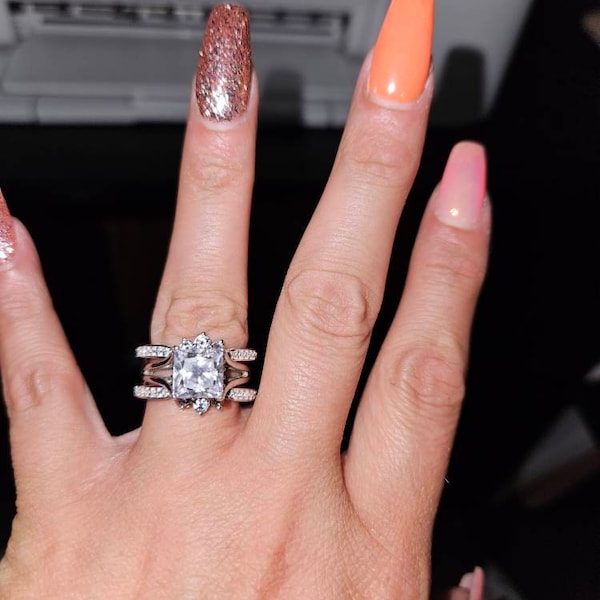 Enhancer Ring Set, 1.65 Ct Baguette Cut Diamond Enhancer Engagement ...