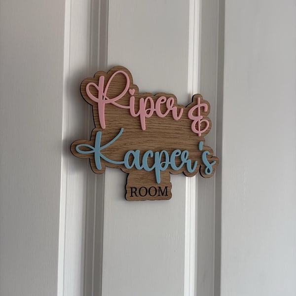 Personalised Siblings Name Bedroom Sign With 2 Colours, Door Plaque for ...
