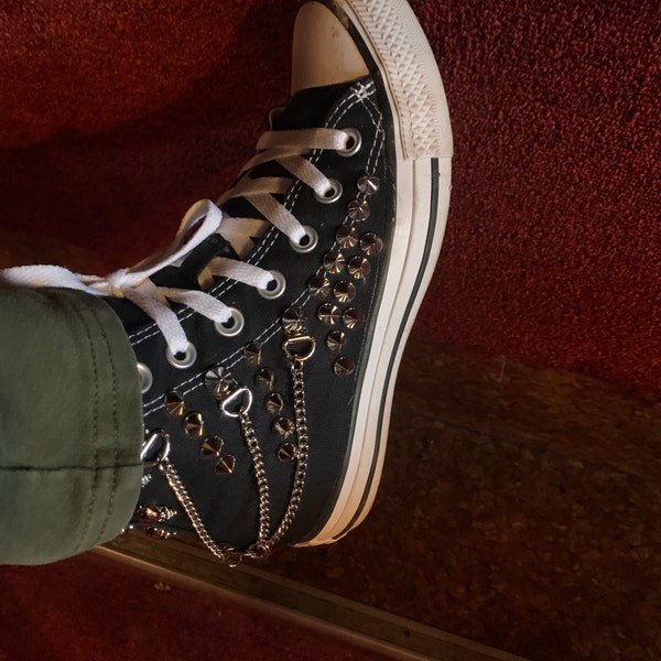 Studded CONVERSE Chucks Sneakers High Tops Black With Chains & Skulls ...