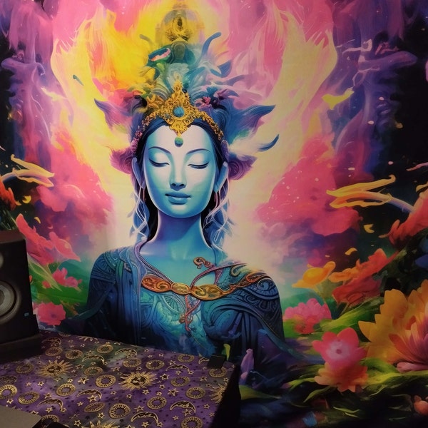 Pyramid DMT Temple Maya Inca UV Tapestry, Blacklight Reactive Wall ...