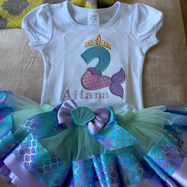Ariel Theme Mermaid Number Birthday Shirt, Mermaid Number Tutu Outfit ...