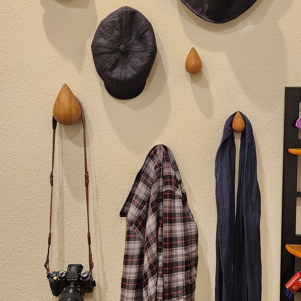 Wooden Drops Set of 7, Water Drop Hooks, Oak Wood Hangers,tear Drops ...