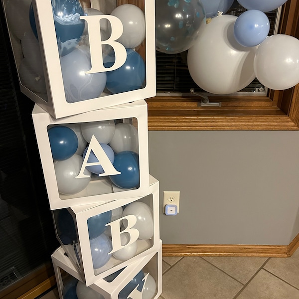 Personalized White Balloon Box Block, Baby Name Balloon Box, Custom ...