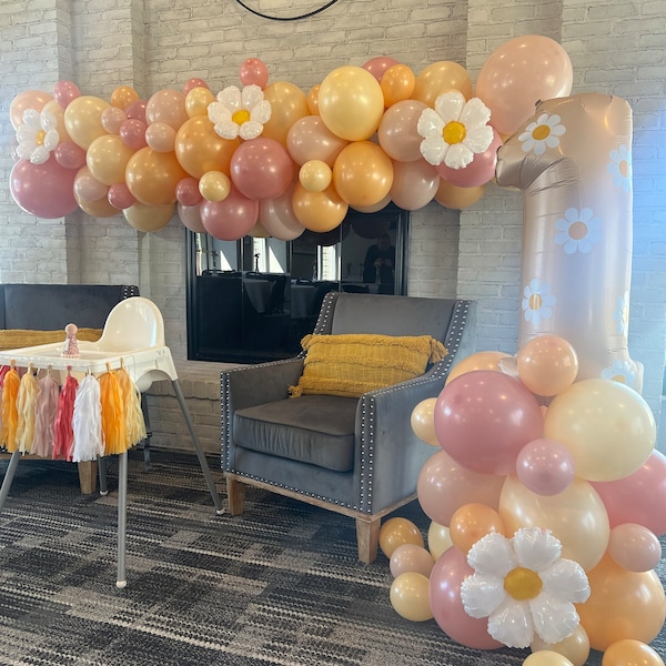 Boho Daisy Flower Balloon Garland Kit | Dusty Rose and Retro Yellow ...