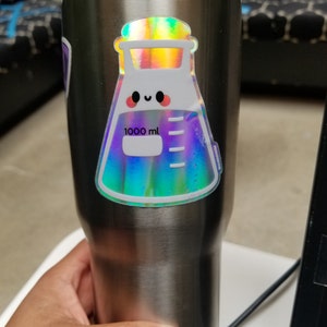 Holographic Beaker Sticker, Cute Chemistry Flask, Biology, Lab Tech ...