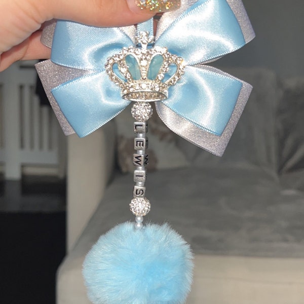 Diamante Crown Big Bow Romany Hanging Pram Charm New Baby Gift ...