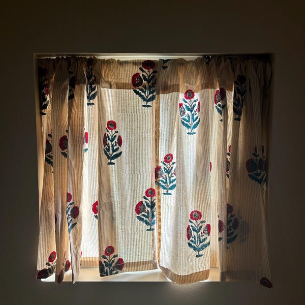 Red Blue Poppy Print Valance, Cafe Curtains, Small Size Panels, Kitchen ...