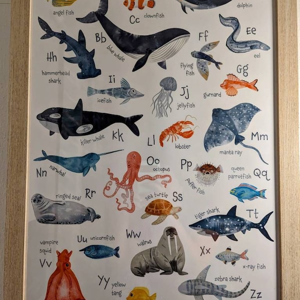 Sea Animals Numbers Poster, Ocean Animals Counting 1-10 Print, Playroom ...