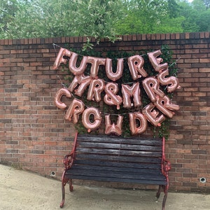 Future Mr & Mrs Balloon Banner W/ Custom Name Letter Balloons Gold ...