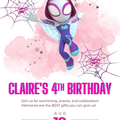 Ghost Spider Birthday Invitation, Spidey and His Amazing Friends ...
