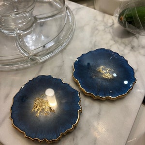 Deep Navy and Gold Coaster Sets, Large Coasters, Circular Coasters With ...