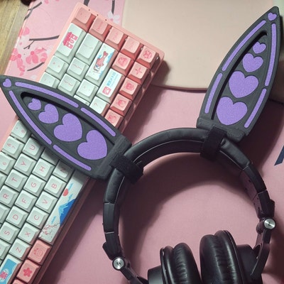 Heart Bunny Ears for Headsets and Headphones, Synthwave Gamer Rabbit ...