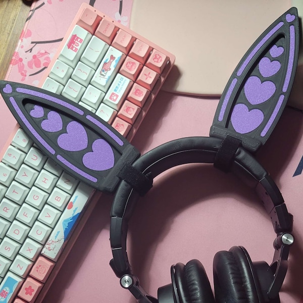 Heart Bunny Ears for Headsets and Headphones, Synthwave Gamer Rabbit ...