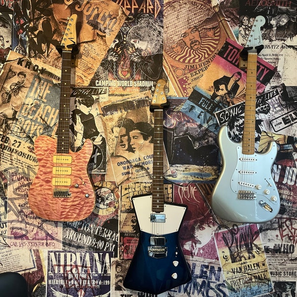 Retro Music Posters Collage Peel and Stick Wallpaper Wall Mural Rock ...