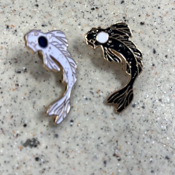 Yin Yang, Moon Fish, Koi Fish, Black and White Enamel Pins With Rubber ...