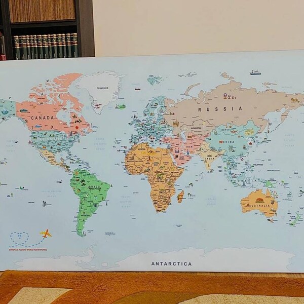 Large Detailed World Map Framed Canvas. A Personalized Travel Map ...