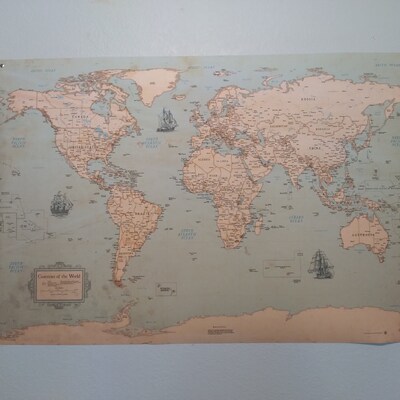 World Map Rustic Style Uncustomized Old Style Wall Map Map Decor - Etsy
