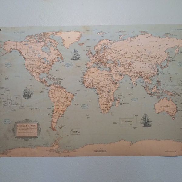 World Map - Rustic Style | Uncustomized | Old Style Wall Map | Map ...
