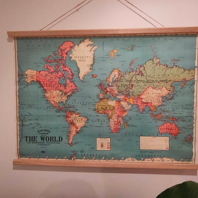 Vintage World Map Chart Poster Print Hanging Chart / Pull Down Style ...