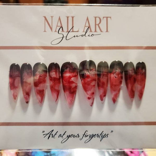 Blood Swirl Press on Nails | Glue on Nails | Stick on Nails | Fake ...