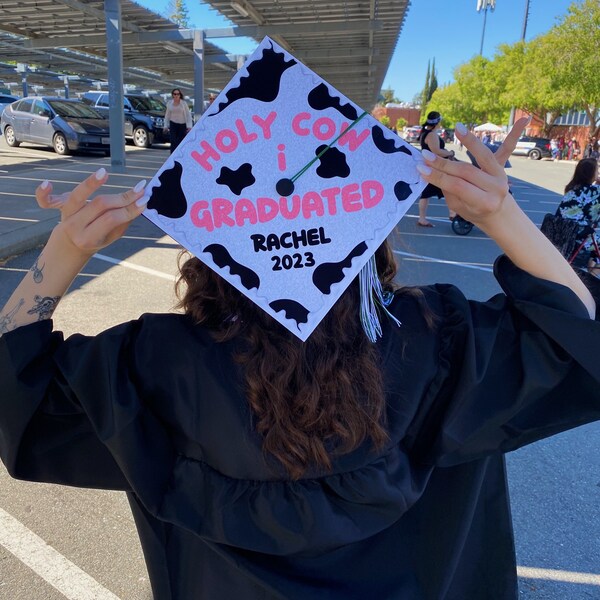 Printed Cow Lovers Grad Cap Topper, Country Girl Personalized Grad Cap ...