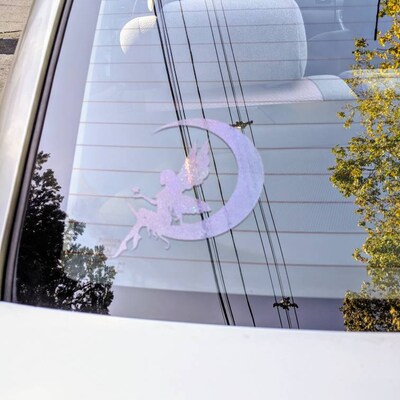 Whimsical Fairy Sitting Upon a Crescent Moon Car Window Decal - Etsy
