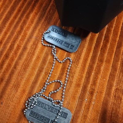 WOLVERINE LOGAN Brushed Steel Double Dog Tags Pendant Necklace Ball ...