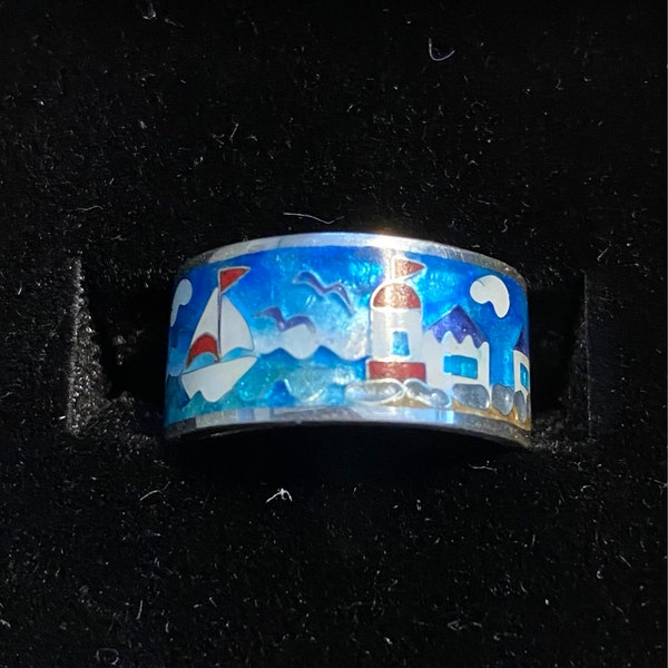 Enamel Ring Colorful Enamel Sterling Silver Ring Cloisonne Enamel Ring ...