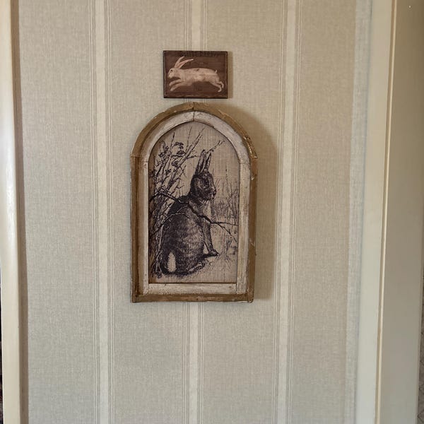 Primitive Leaping White Rabbit Inn Sign, Rustic Easter Decoration ...