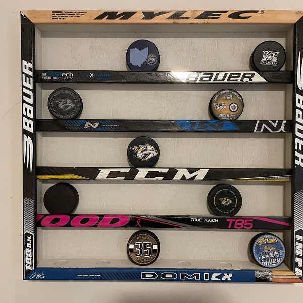 AFTER CHRISTMAS Puck Displays Order made W/sticks, Hockey Room Decor ...