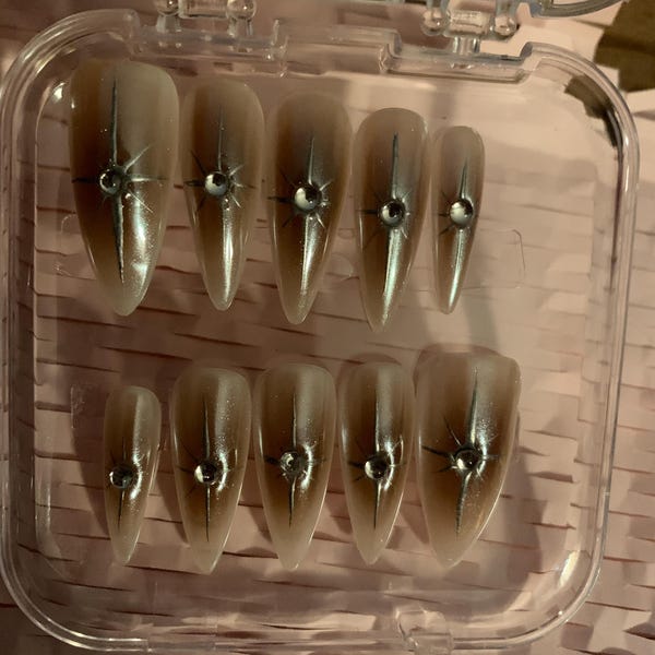 Halloween Black Presson Nails Handmade Fake Gel Long Short Coffin ...