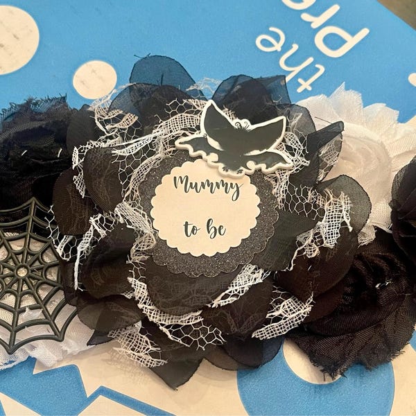 Halloween Bat Baby Shower Sash and Daddy to Be Pin Black and White ...