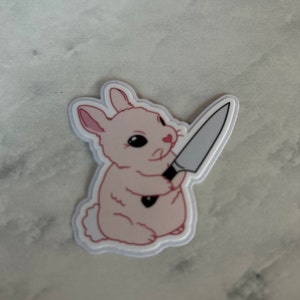 Adorable Bunny With Knife Waterproof Glossy Vinyl Sticker - Etsy