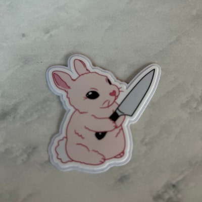 Adorable Bunny With Knife Waterproof Glossy Vinyl Sticker - Etsy