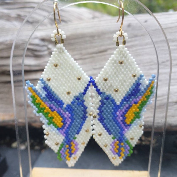 Beaded Colibri Bird Earrings - Miyuki Brick Stitch Beading Pattern PB ...