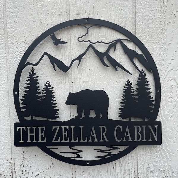 Wilderness Bear Cabin Sign, Mountain Decor Personalized Metal Bear Sign ...