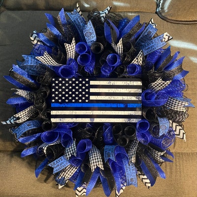 Police Ribbon Police Badge Wired Ribbon 1.5 Black Blue Ribbon Police ...