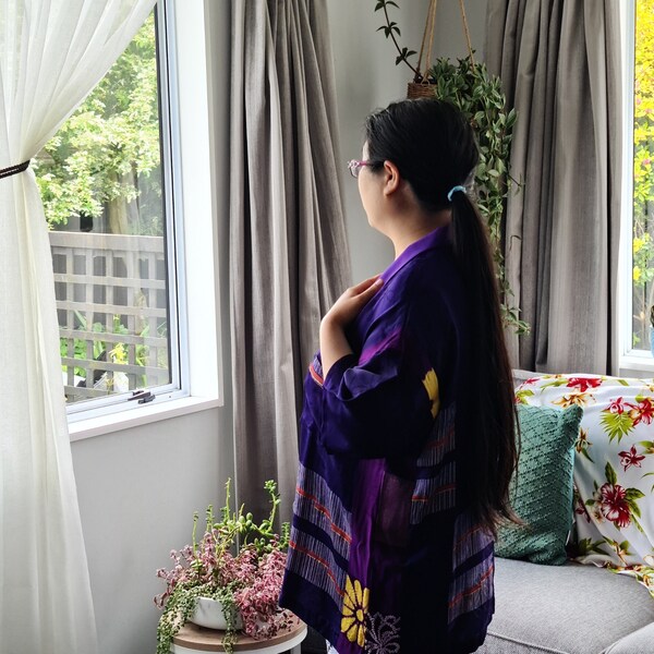 Japanese Vintage Kimono Shirt Ladys, Sheer Long Sleeve Shirt,, Kimono ...