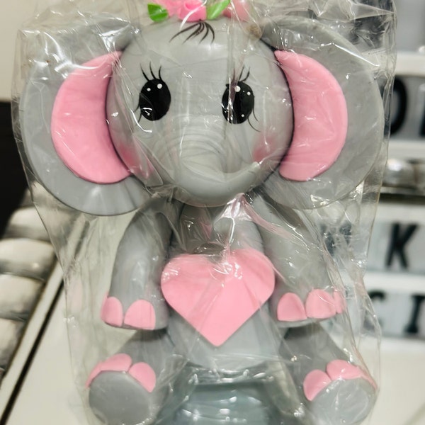 Gray Pink Elephant, Floral Elephant Cake Topper, Elephant Flower Crown ...
