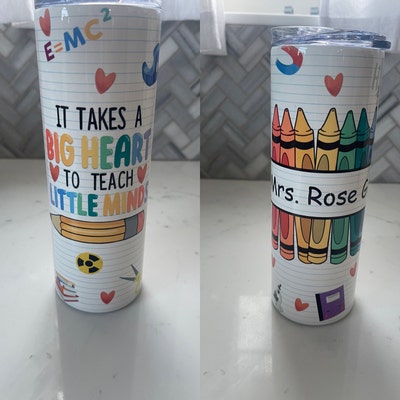 20 Oz Skinny Tumbler Rainbow Glitter Teacher Tumbler Big Heart to Teach ...