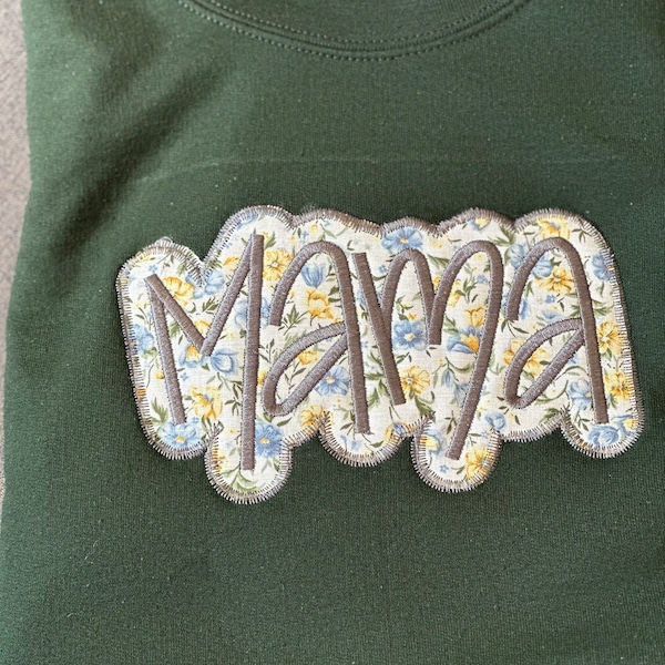 Mama Hand Lettered Zig Zag Stitch Double Applique Design for Machine Embroidery Grandmother Gift ...